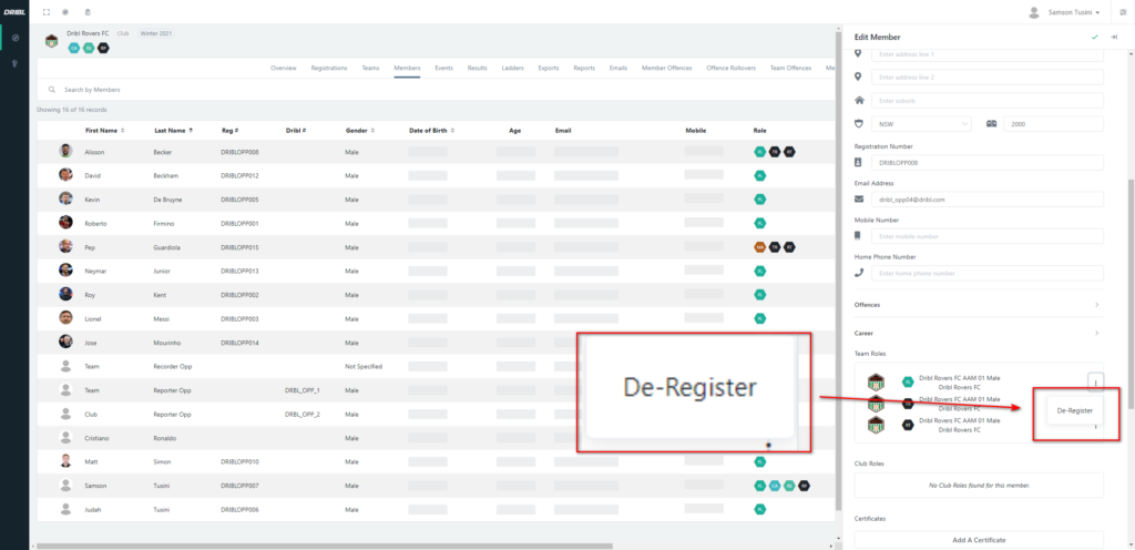 How to de-register members in Dribl (when participant leaves club ...