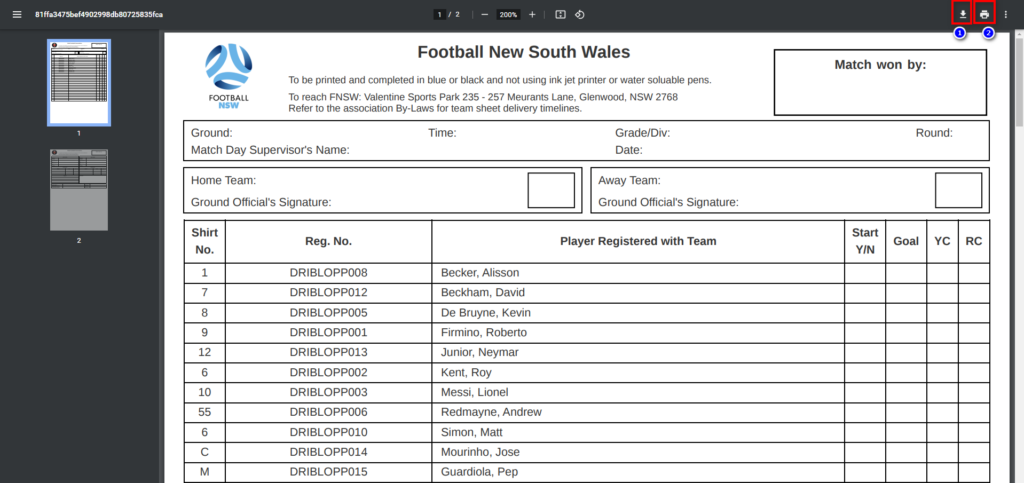 Backup - How to generate your team match sheet for printout - FNSW ...